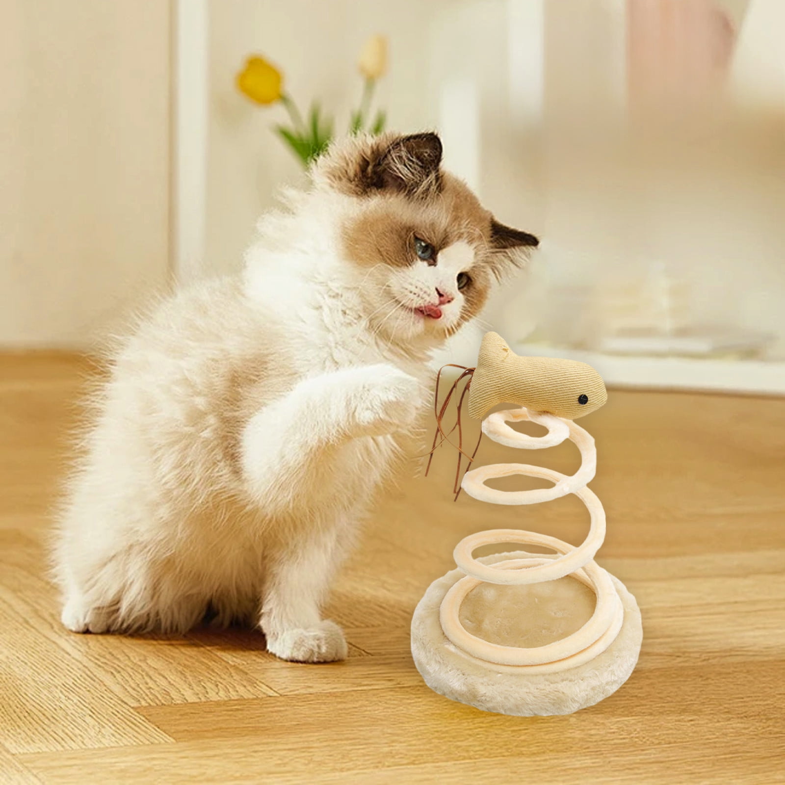 CxhicLuv Interactive Cats Toy with Spring Plates, Fuzzy Fish-Shaped Pet ...