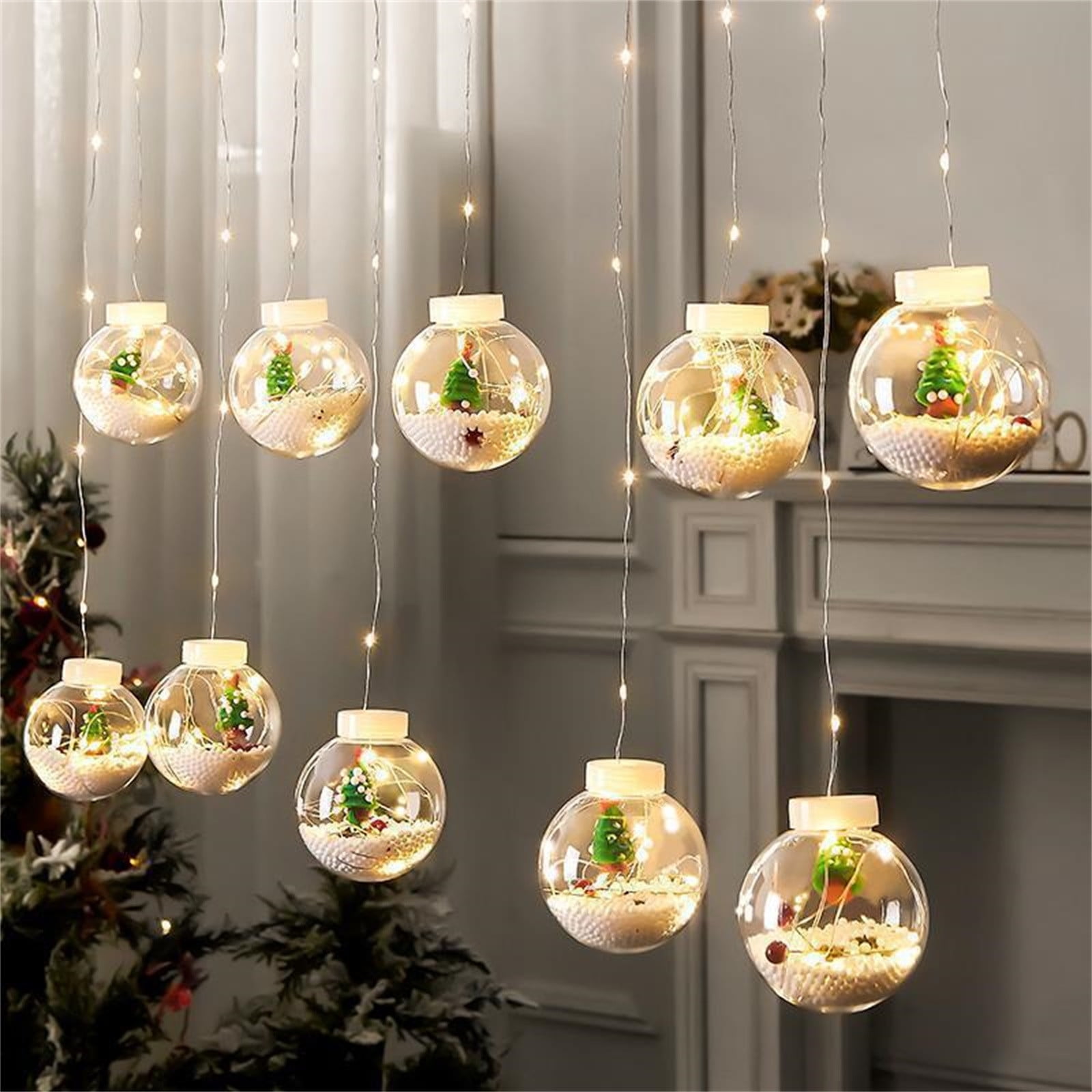 CxhicLuv LED Santa Claus Wishing Ball Curtain Lights, Flashing ...