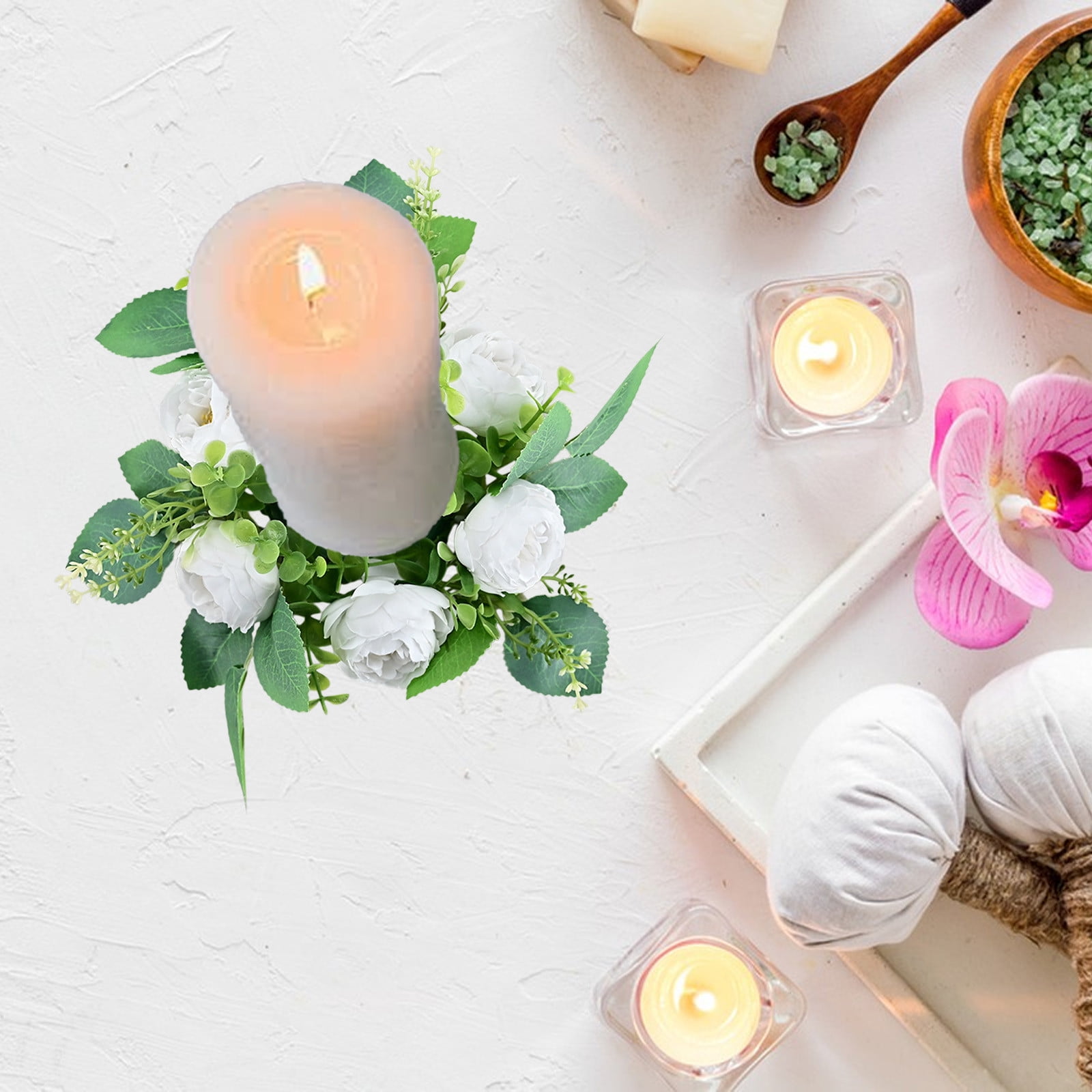 CxhicLuv Peony Candlestick Wreath, Artificial Floral Candle Ring ...