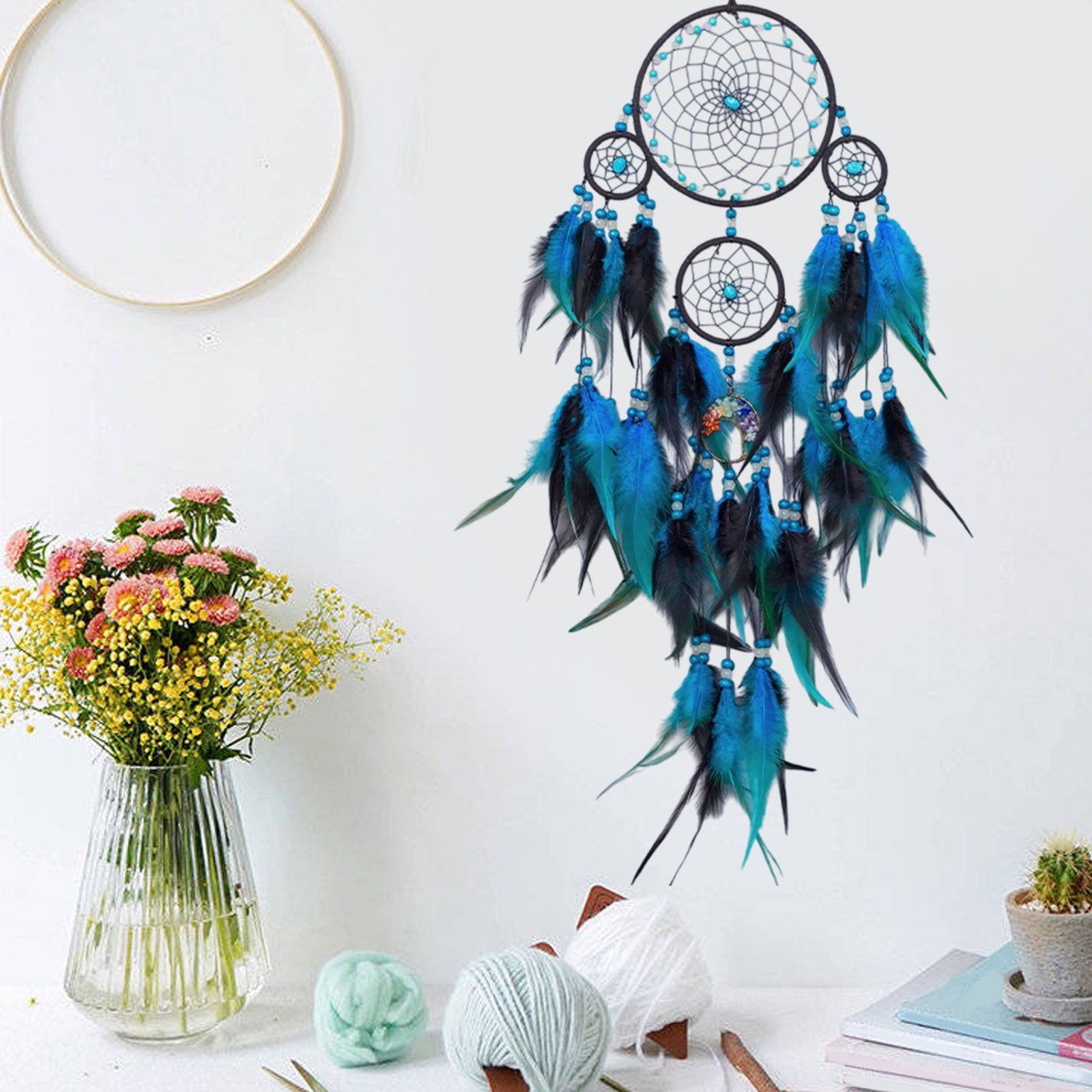 CxhicLuv Premium Turquoise Tree of Life Dreamcatcher, Colorful Feathers ...