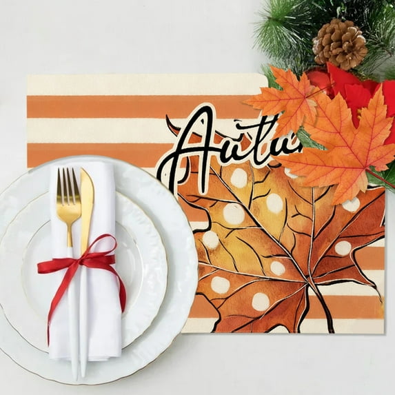 CxhicLuv Thanksgiving Decorative Placemat Potholder, Orange Linen Table ...