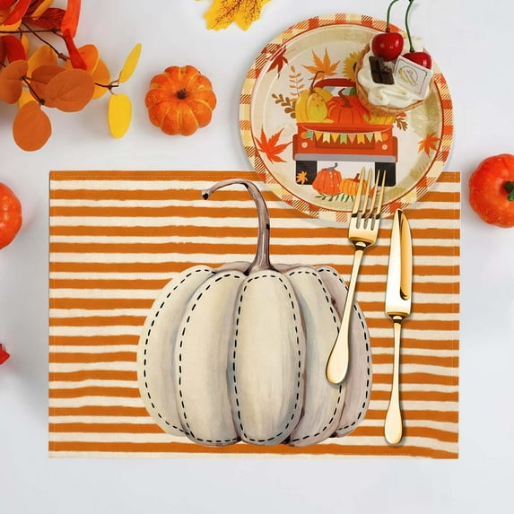 CxhicLuv Thanksgiving Decorative Placemat Potholder, Orange/Pink Linen ...