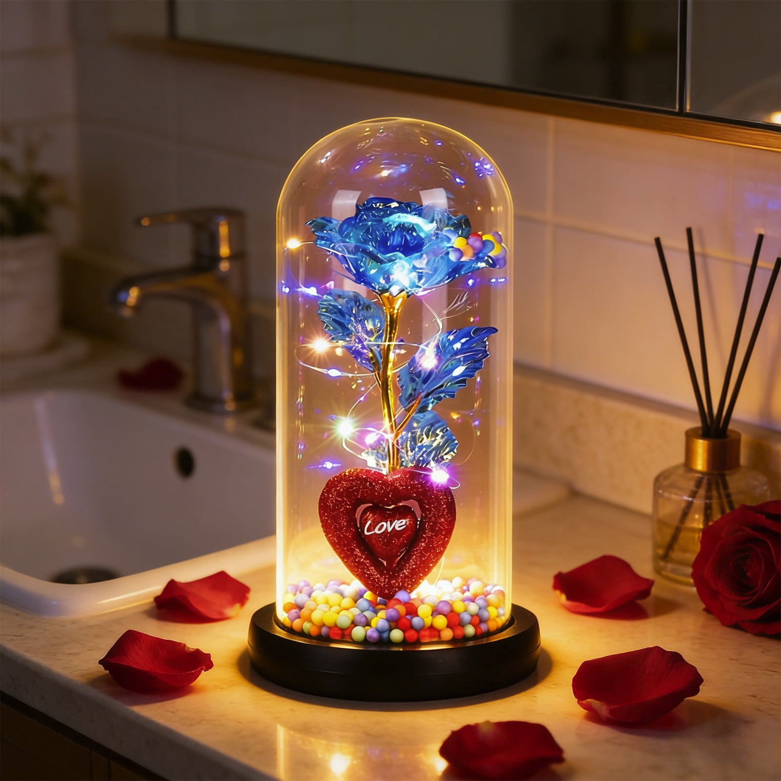 CxhicLuv Valentines Day Rose Heart-Shaped Night Light, Preserved ...