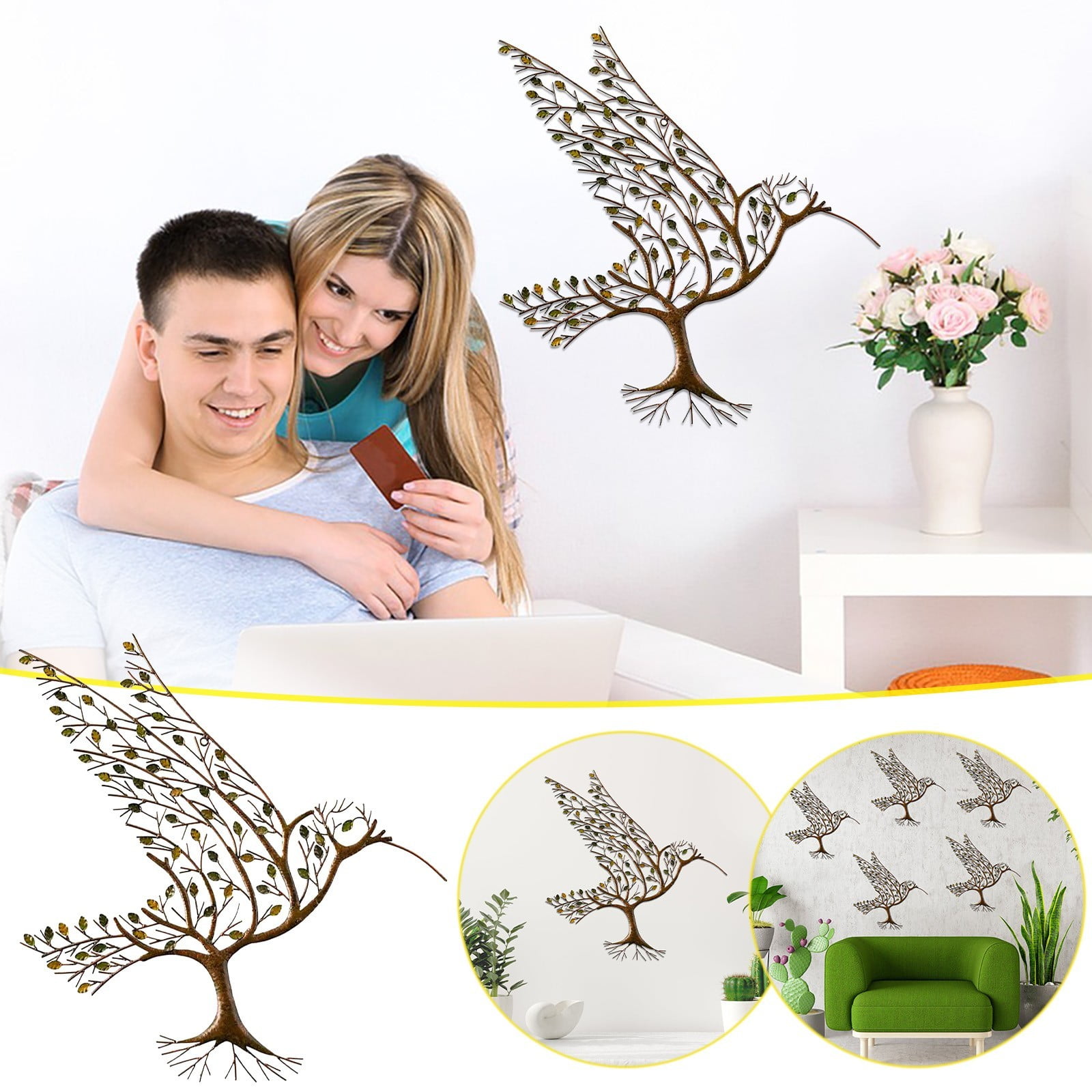 CxhicLuv Wooden Hummingbird Wall Decoration, Iron Material, Delicate ...