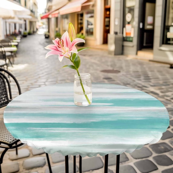 Cyan Abstract Texture Round Fitted Tablecloth with Elastic Edge ...