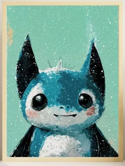 Cyan Baby Bat Art Print, Vivid Nursery Wall Decor, Teal Creature Poster ...