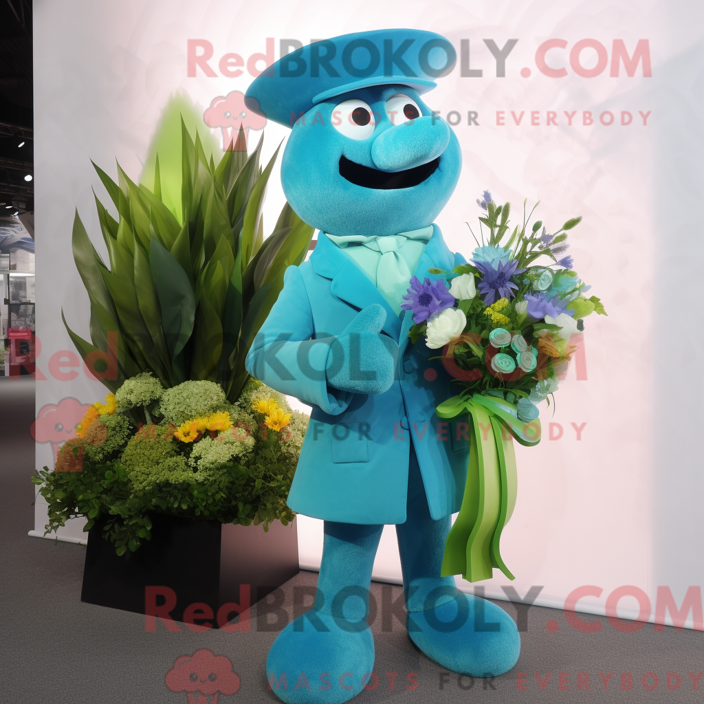 Cyan Bouquet Of Flowers REDBROKOLY mascot costume character dressed ...