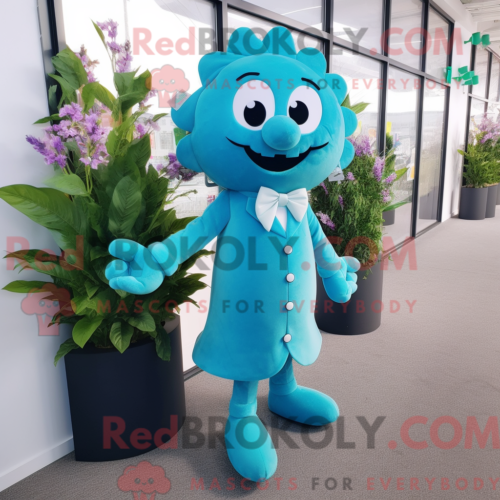 Cyan Bouquet Of Flowers REDBROKOLY mascot costume character dressed ...