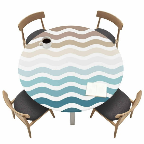 Cyan Brown Gradient Round Fitted Tablecloth with Elastic Edge Water ...