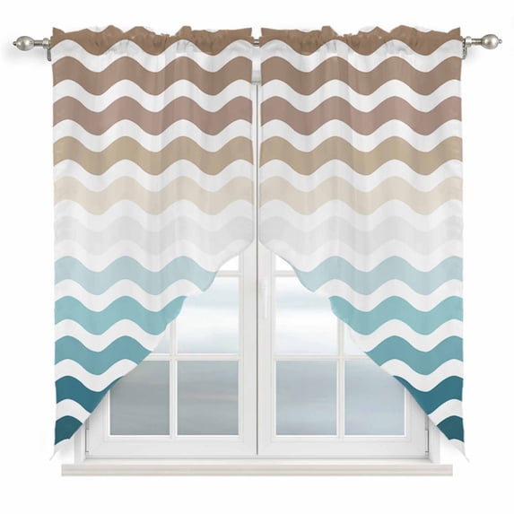 Cyan Brown Gradient Swag Curtain Valance for Window 2 Panels Water ...