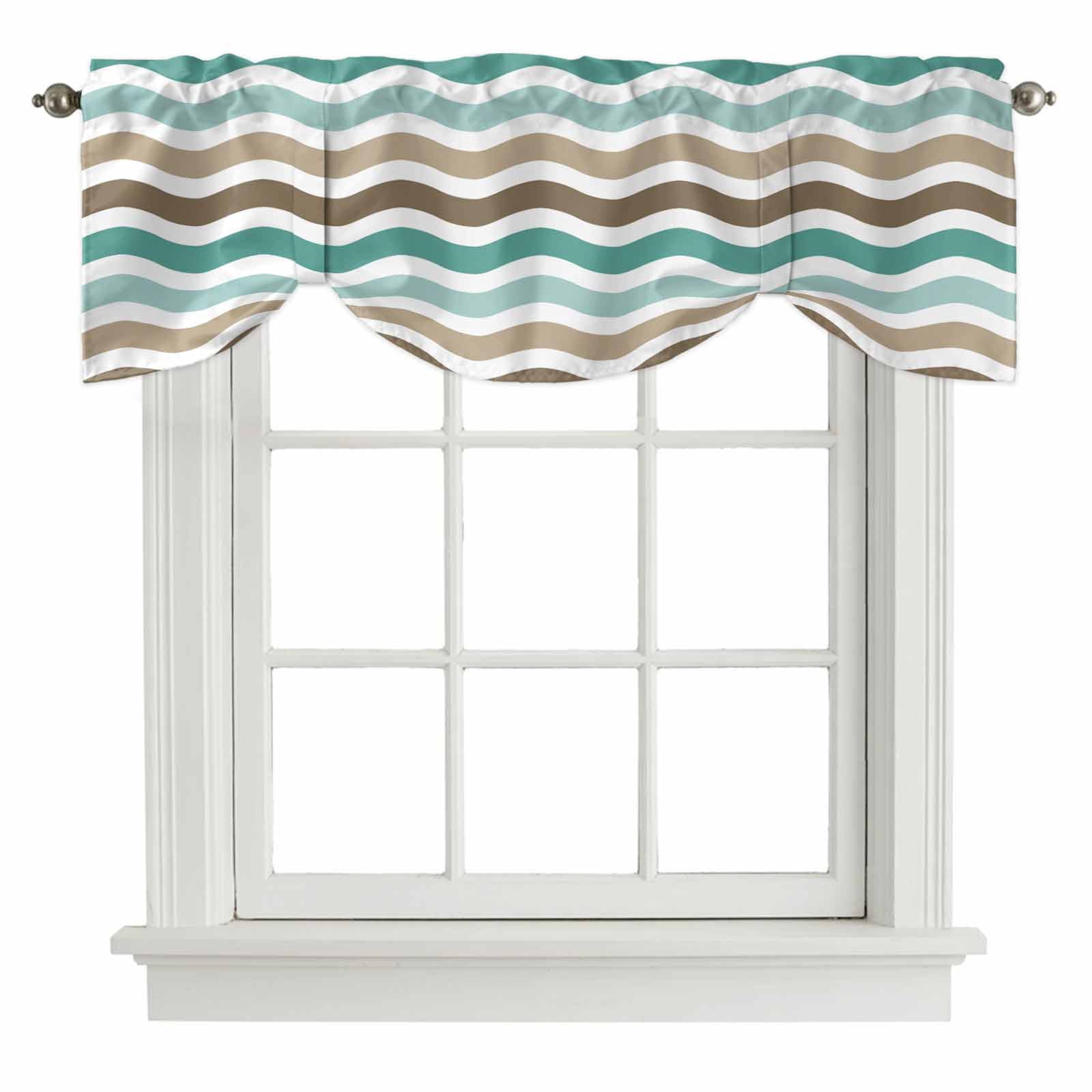 Cyan Brown Water Ripple Tie Up Valance Curtains Striped Adjustable ...