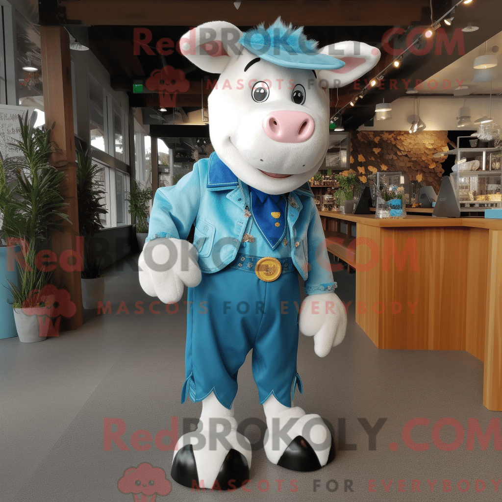 Cyan Cow REDBROKOLY mascot costume character dressed with a Corduroy ...