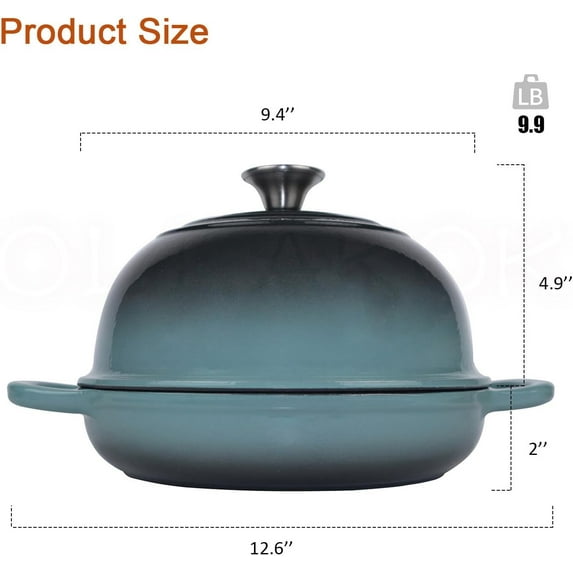Cyan Enameled Cast Iron Dutch Oven for Bread Baking, 5 Qt with Dome Lid ...