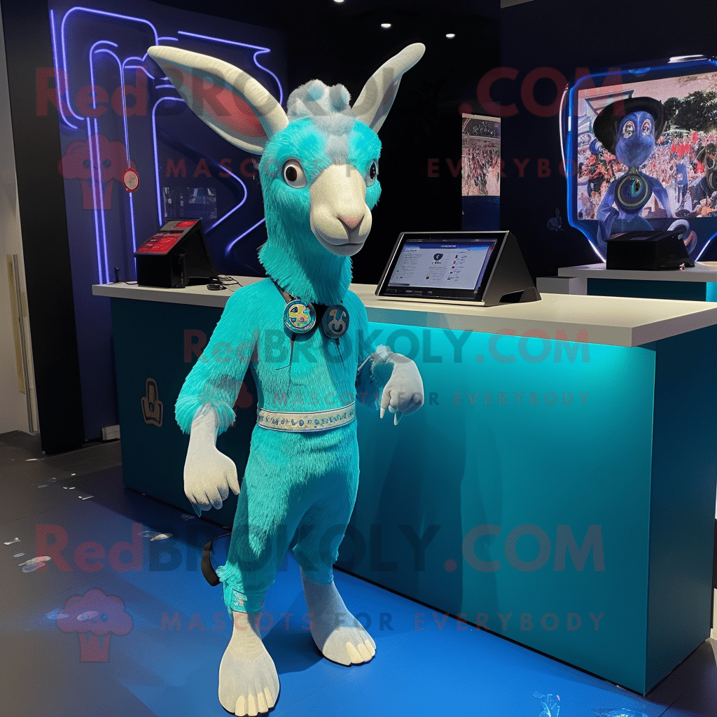 Cyan Goat REDBROKOLY mascot costume character dressed with a Bodysuit ...