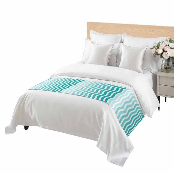 Cyan Gradient Bed Runner Queen Size Water Ripple Soft Bed Scarf for ...