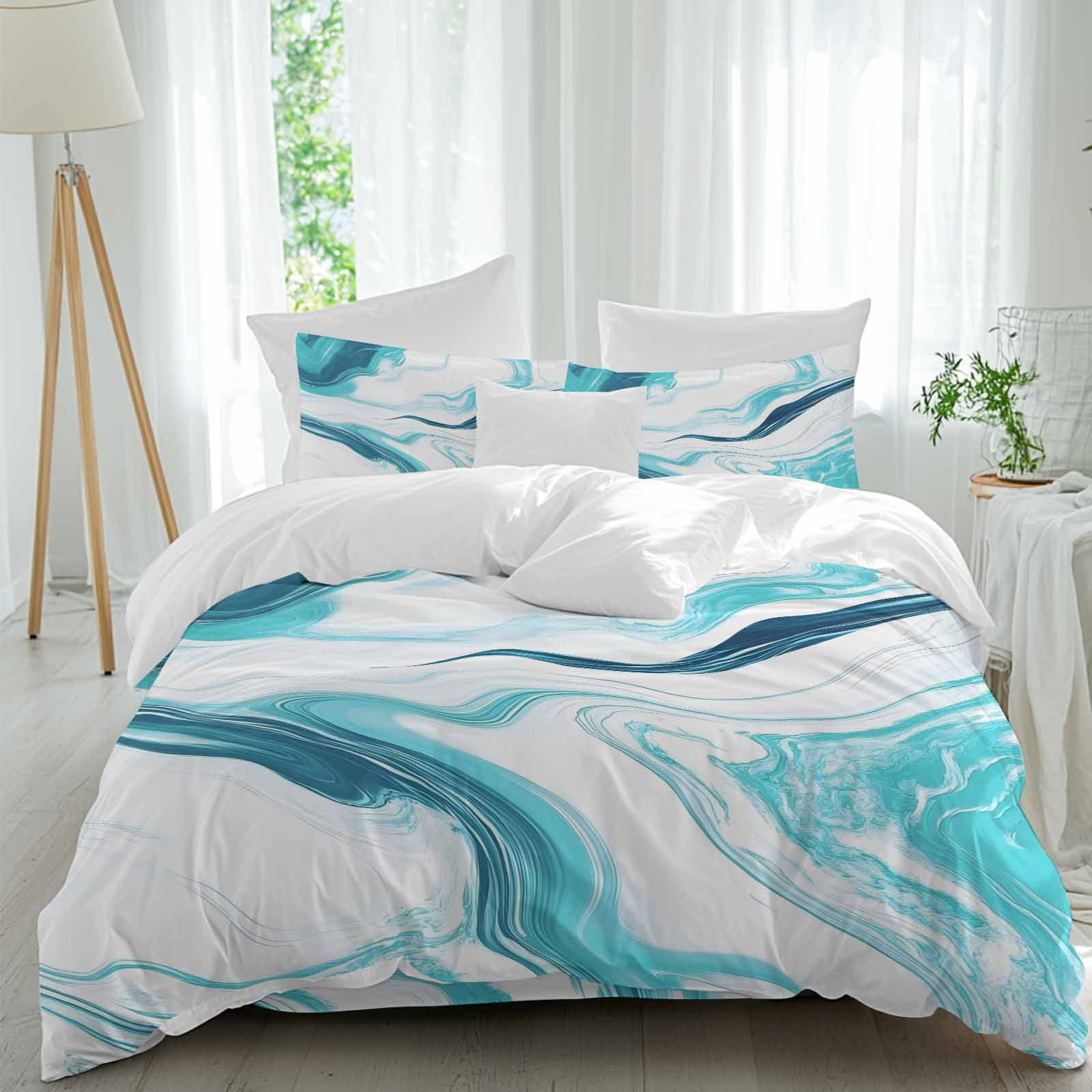 Cyan Gradient Marbles Comforter Set Twin Size, Modern Abstract Blue ...