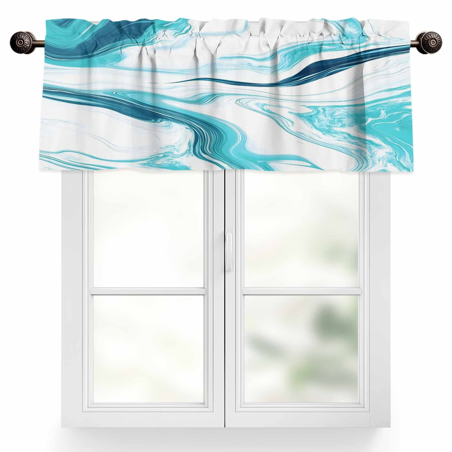 Cyan Gradient Marbles Valances for Windows Modern Abstract Blue White ...