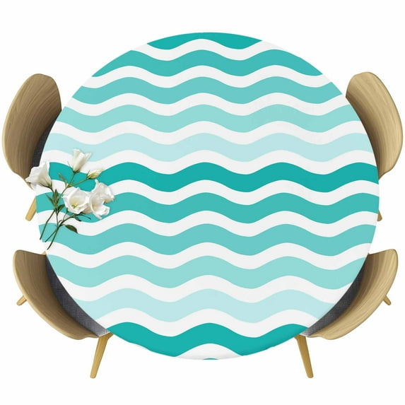 Cyan Gradient Round Fitted Tablecloth with Elastic Edge, Water Ripple ...
