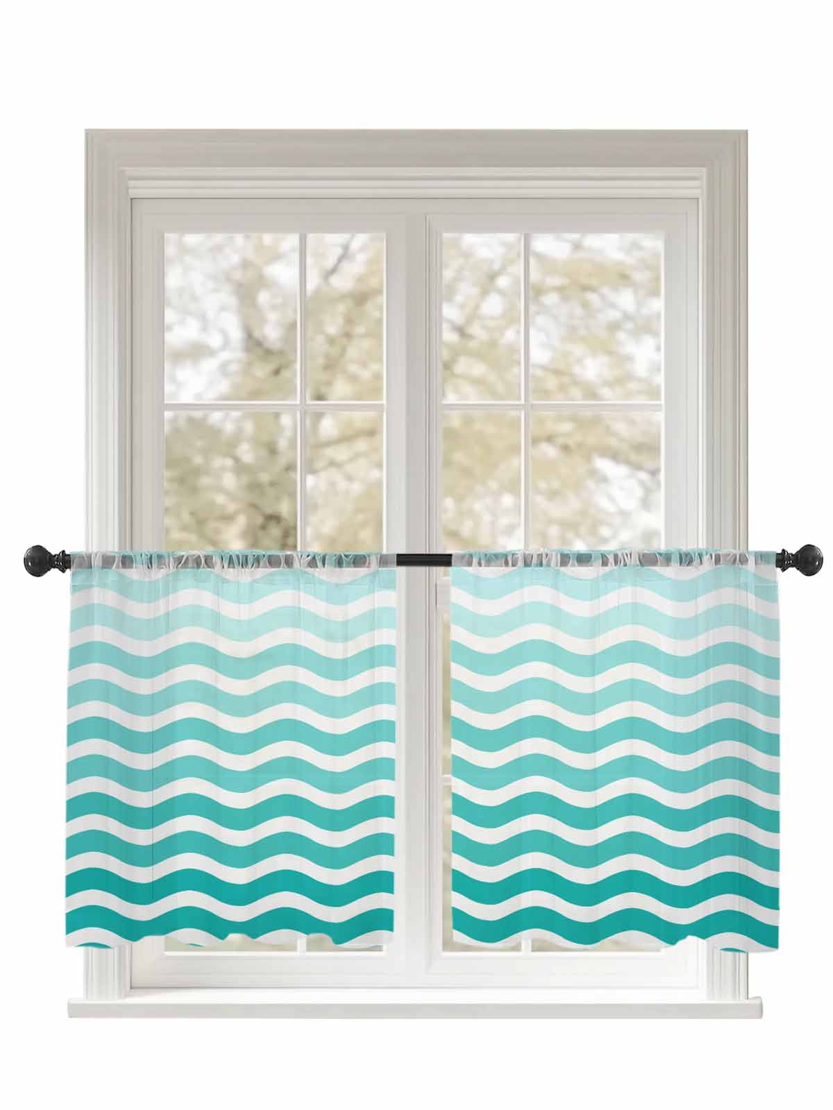 Cyan Gradient Sheer Curtains 2 Panels Set Water Ripple Striped Modern ...
