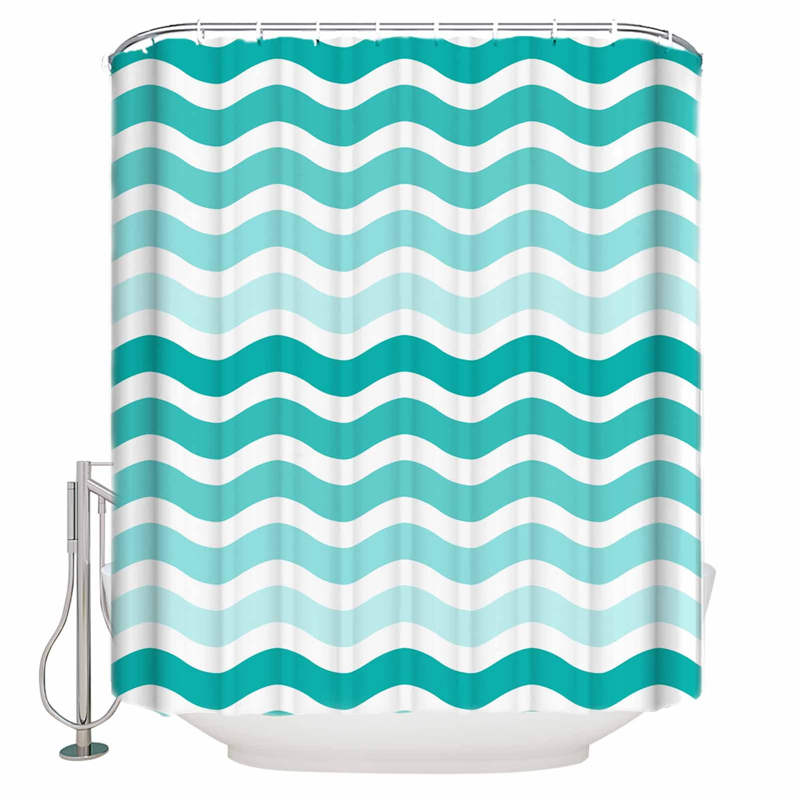 Cyan Gradient Shower Curtain Set ，Waterproof Fabric Shower Curtains ...