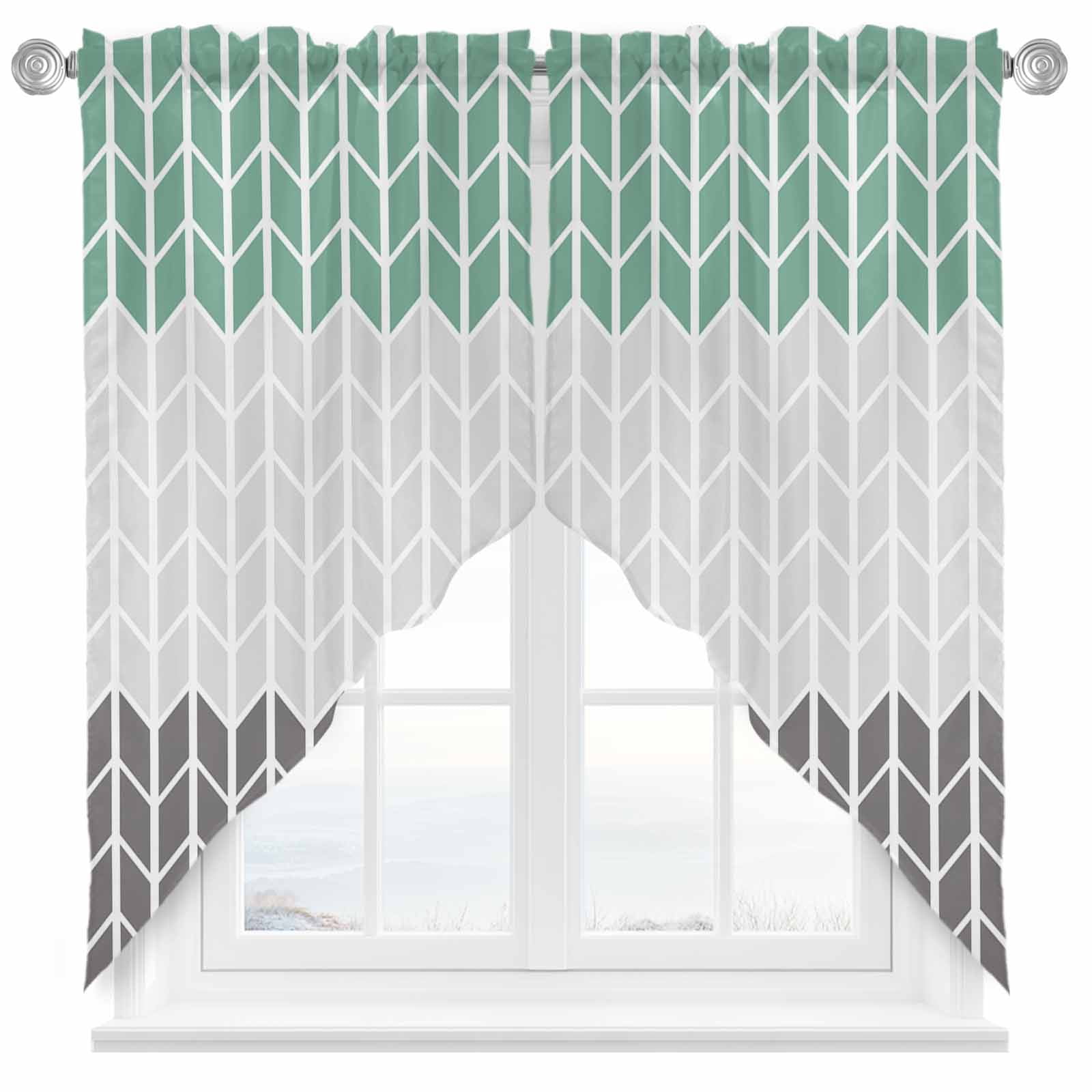 Cyan Gray Swag Valances for Windows 2 Pack Chevron Abstract Geometric ...