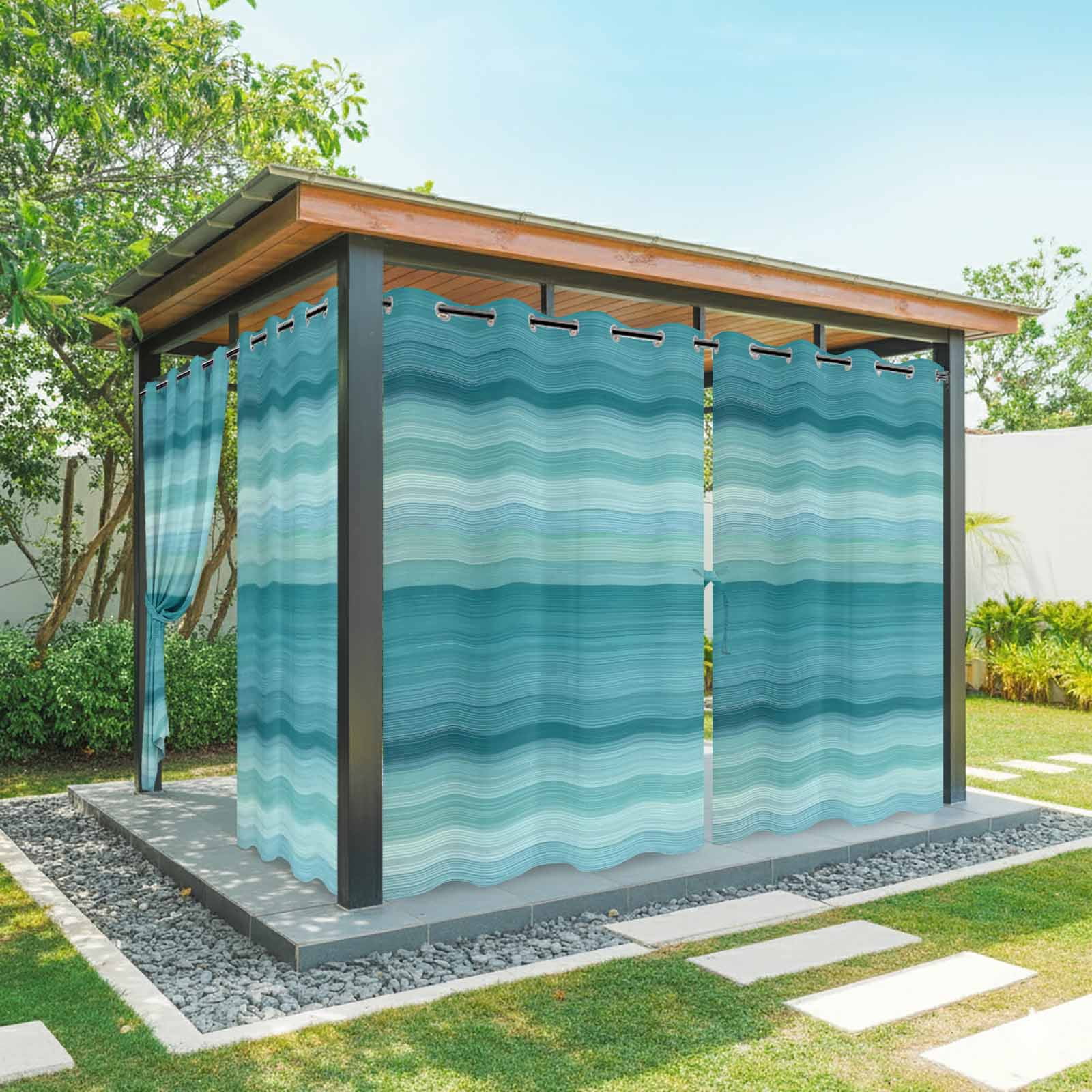 Cyan Green Outdoor Curtains for Patio Waterproof, Gradient Stripe ...