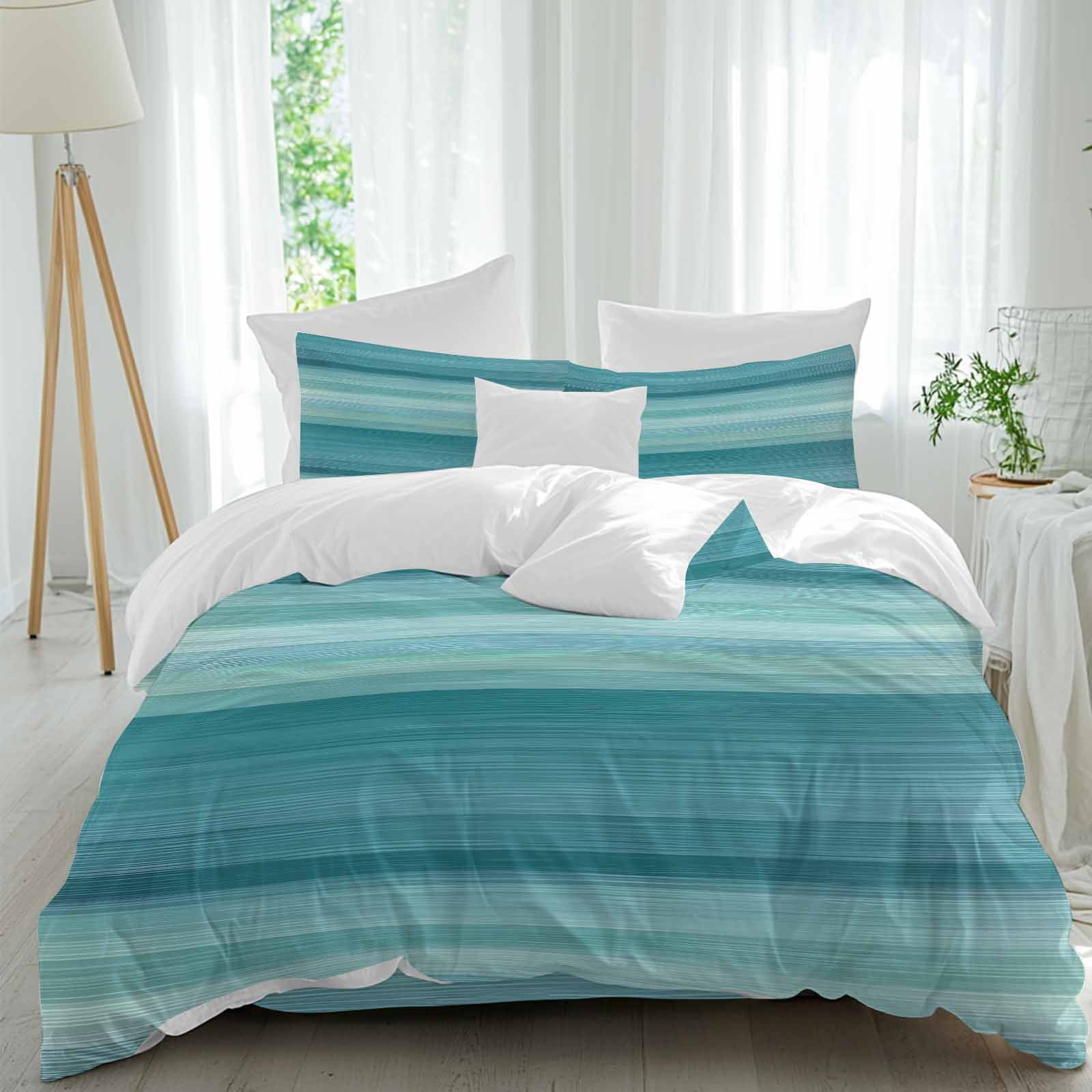 Cyan Green Twin Duvet Cover Set, Gradient Stripe Abstract Lines Texture ...