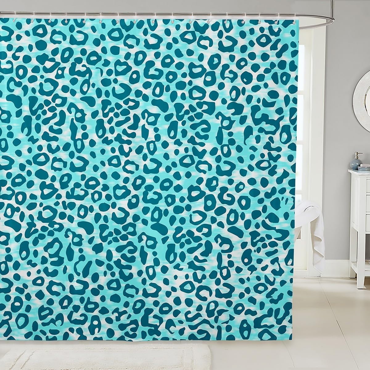 Cyan Leopard Bathroom Accessories Cheetah Shower Curtain for Bathroom ...