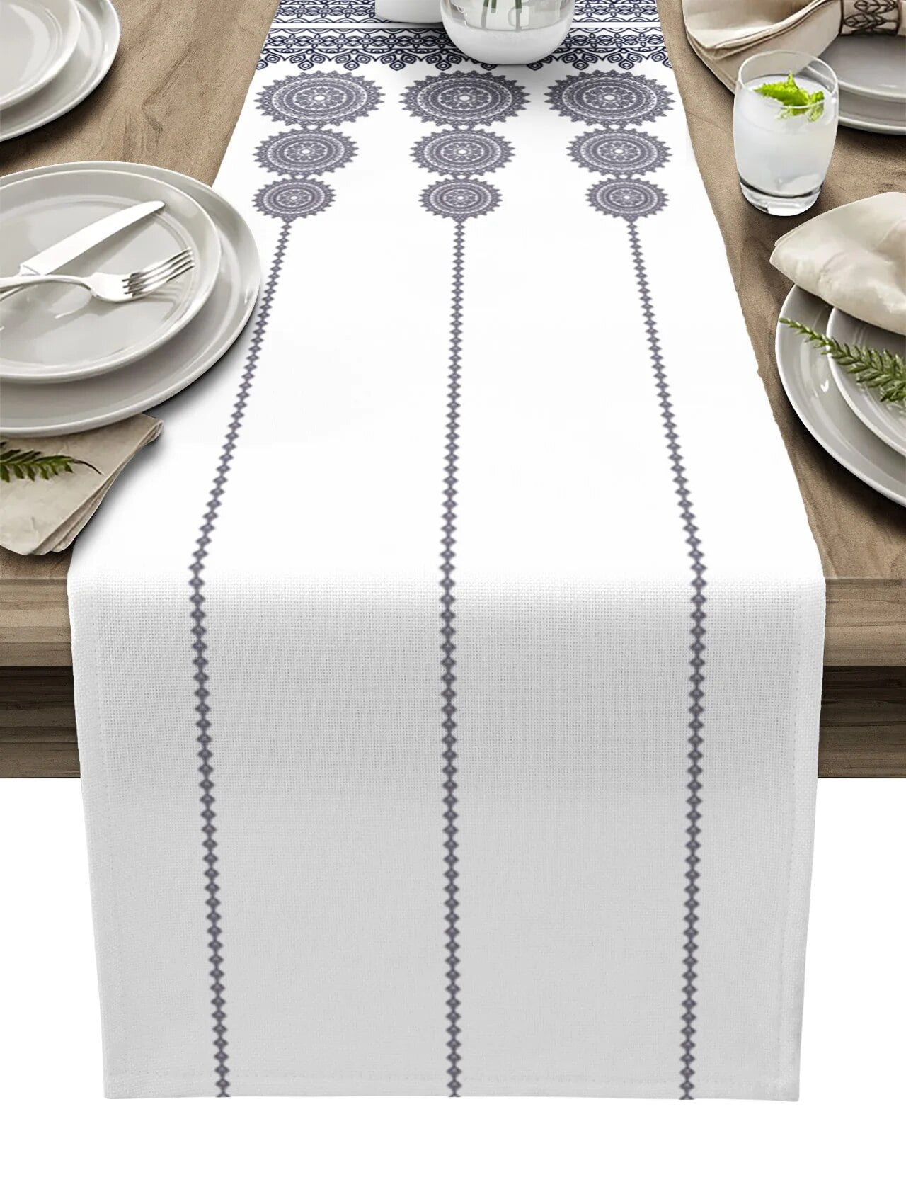 Cyan Mandala Geometric Gradient Table Runner Luxury Dinning Decor Hotel ...