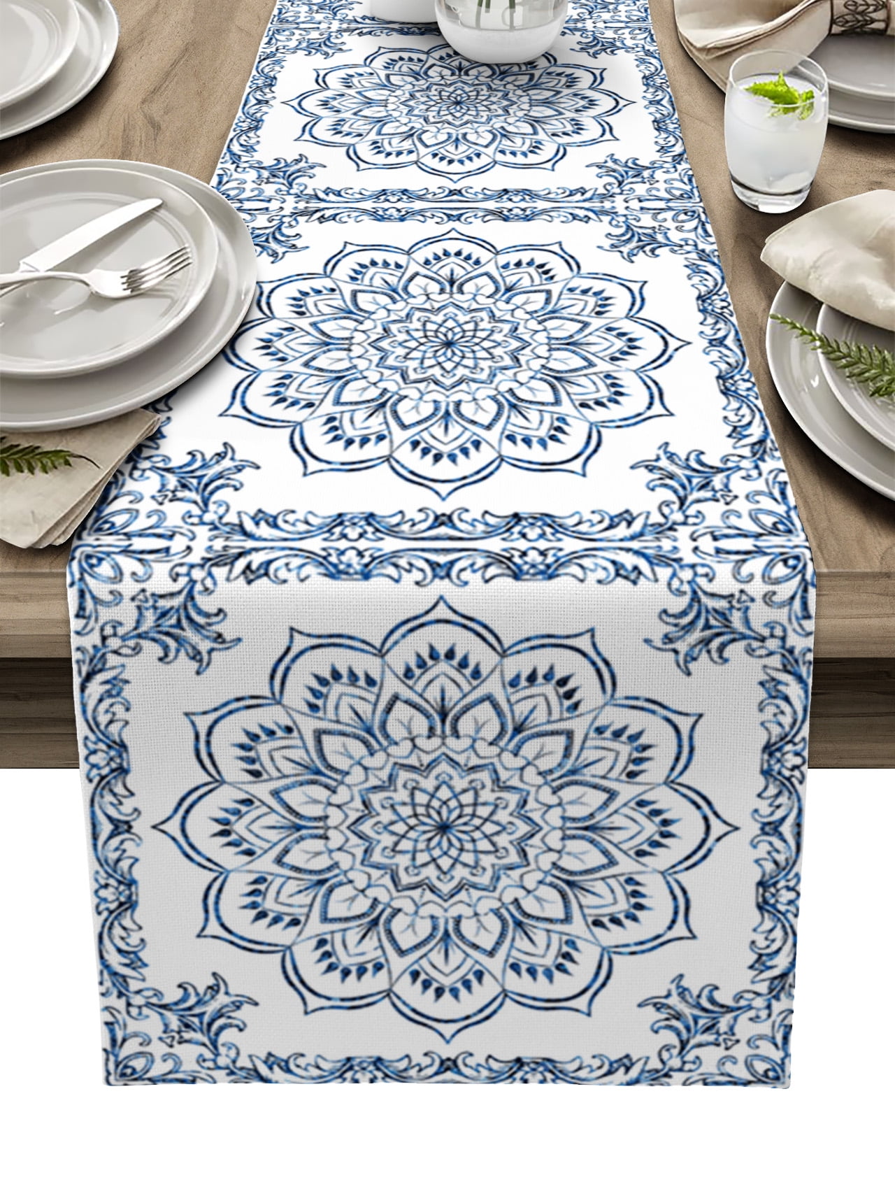 Cyan Mandala Geometric Gradient Table Runner Luxury Dinning r Placemat ...