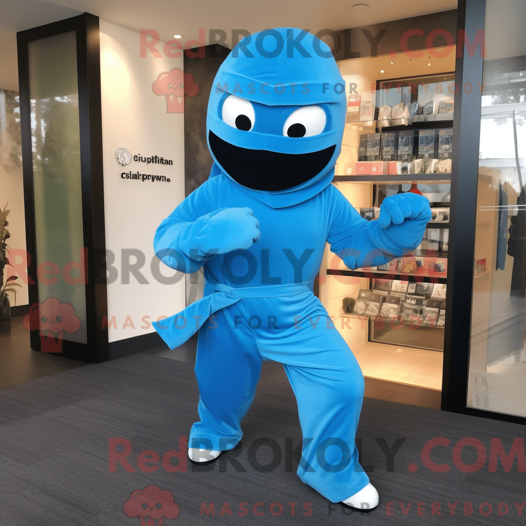 Cyan Ninja REDBROKOLY mascot costume character dressed with a Running ...