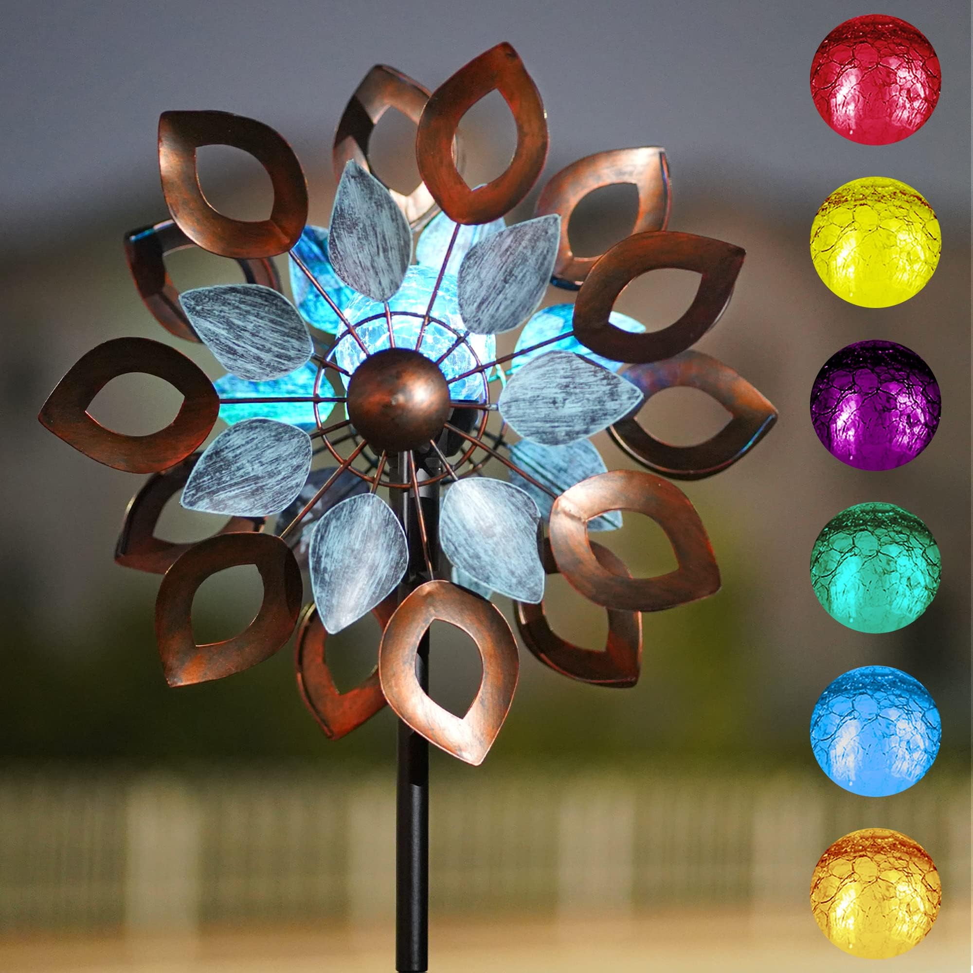 Cyan Oasis Copper Wind Spinners Outdoor 74 Inches with Solar LED Light ...