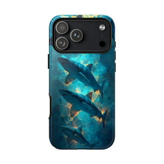 Cyan Ocean Mirage Sharks Tough Case for iPhone 11,12,13,14,15,16 ...