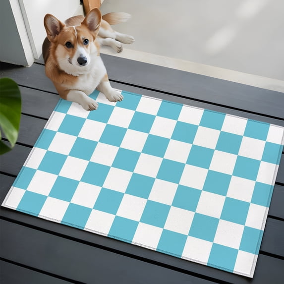 Cyan Plaid Washable Entry Rug 2x3 Modern Checkerboard Plaid Repeating ...