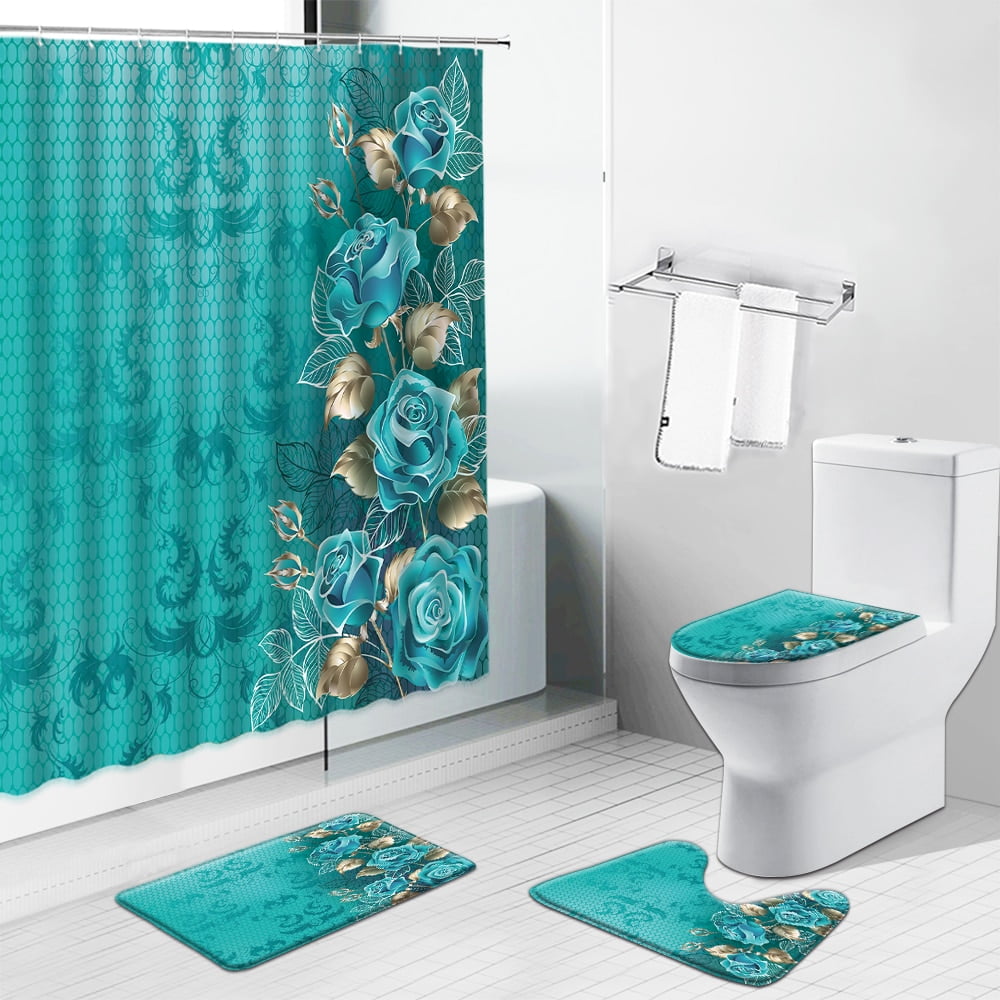 Cyan Rose Flowers Print Shower Curtains Sunflower Transparent Floral ...