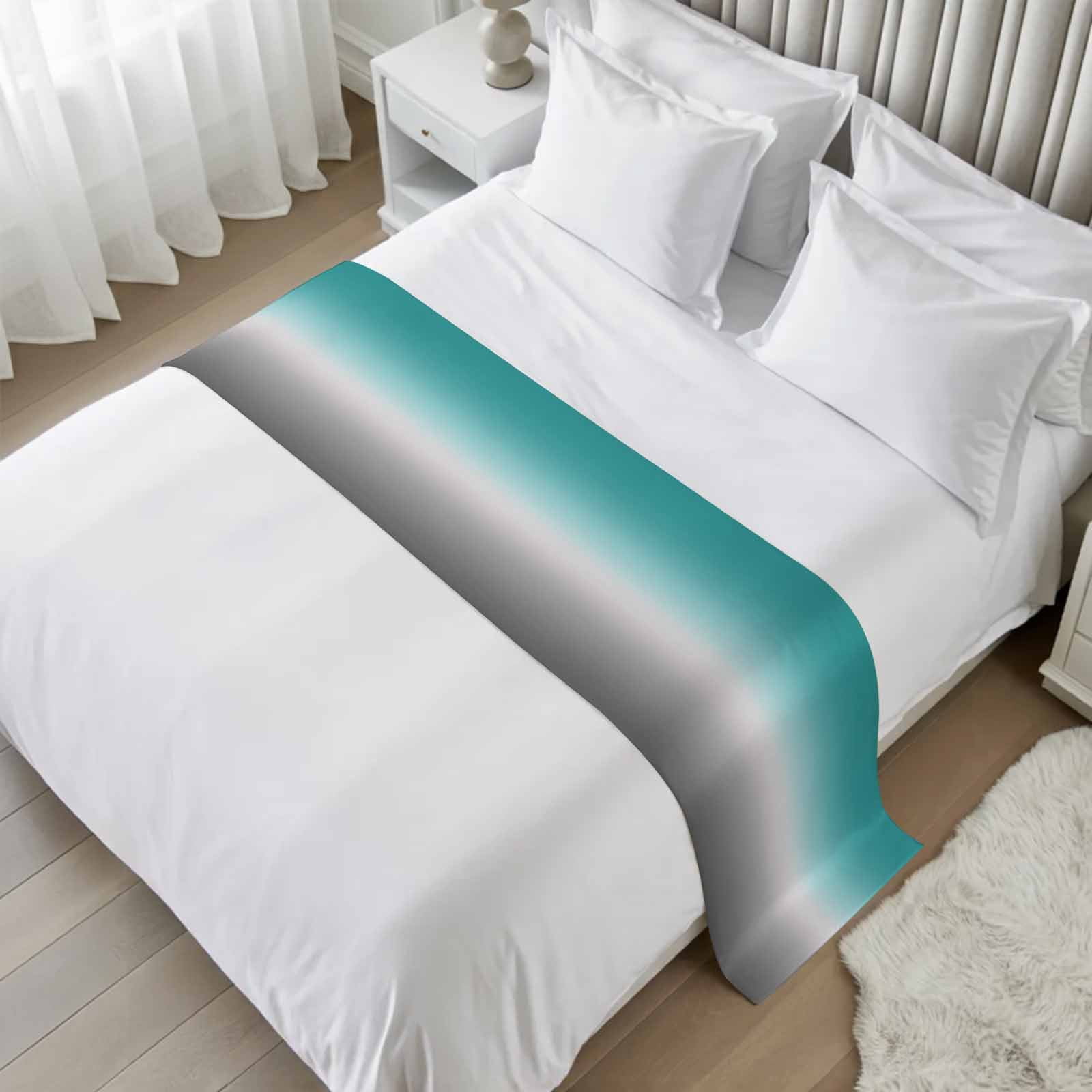 Cyan Turquoise Bed Runner Scarf, Gray Gradient Twin Bed Scarf Runner ...