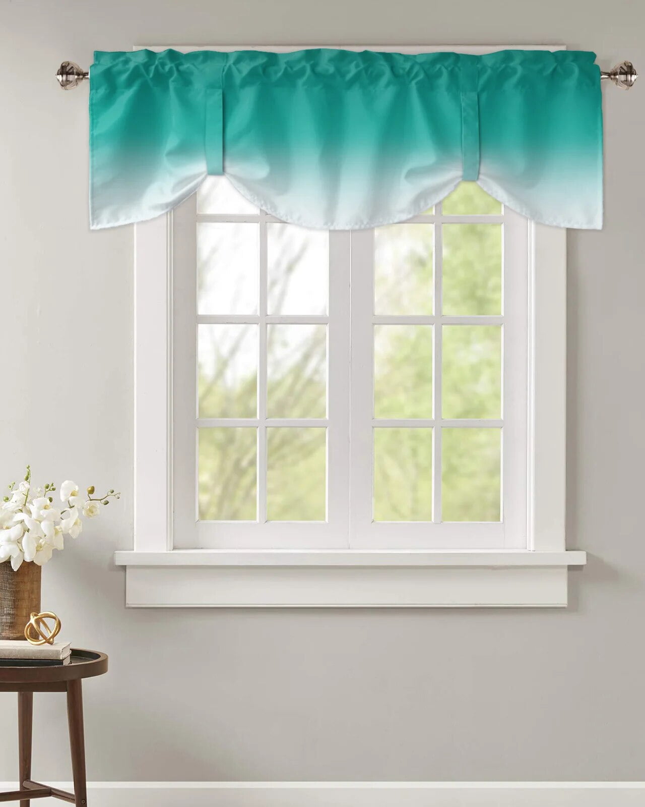Cyan Turquoise Gradient Ombre Window Valance Curtain Kitchen Cafe Short ...