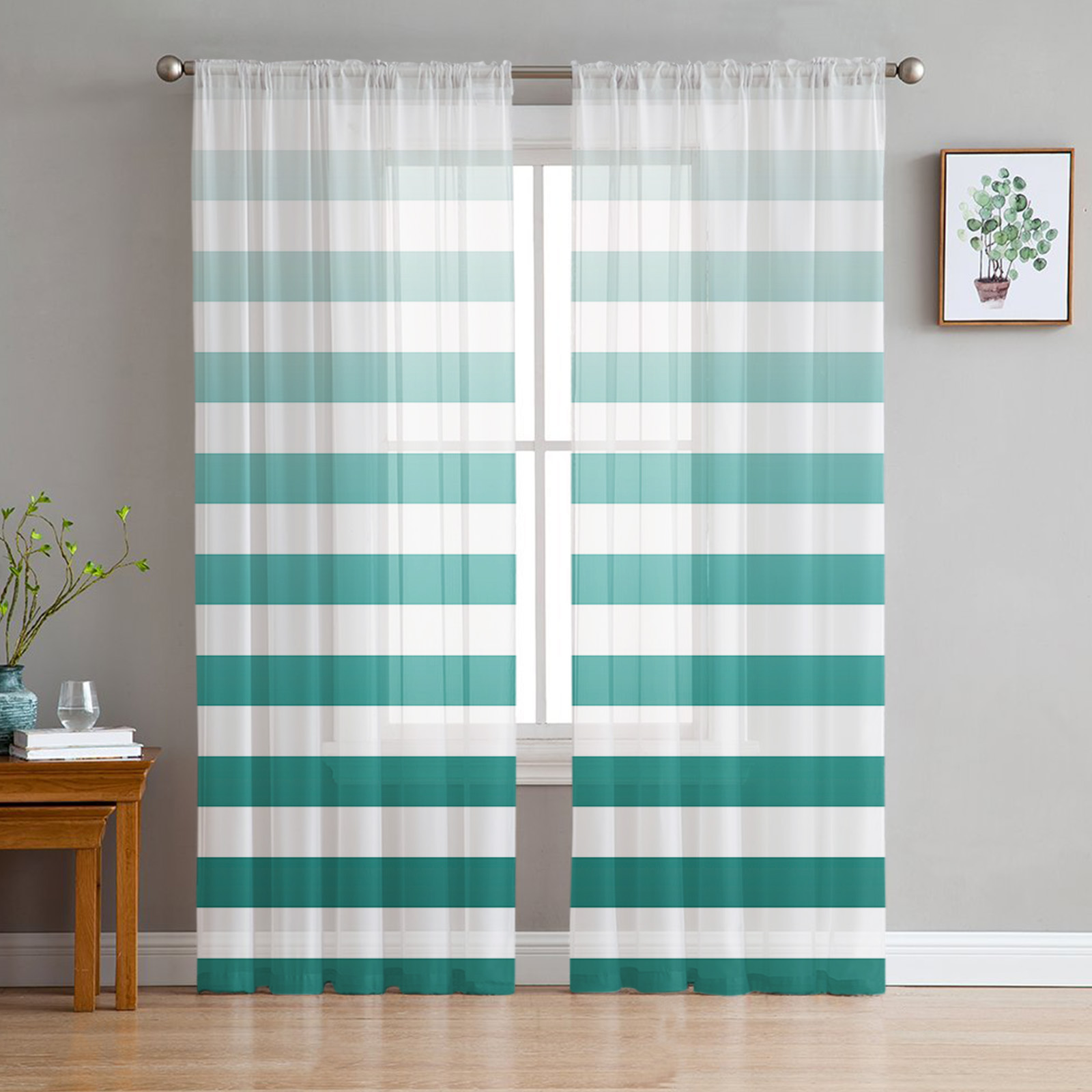 Cyan Turquoise Gradient Tulle in Sheer Curtains for Living Room Bedroom ...