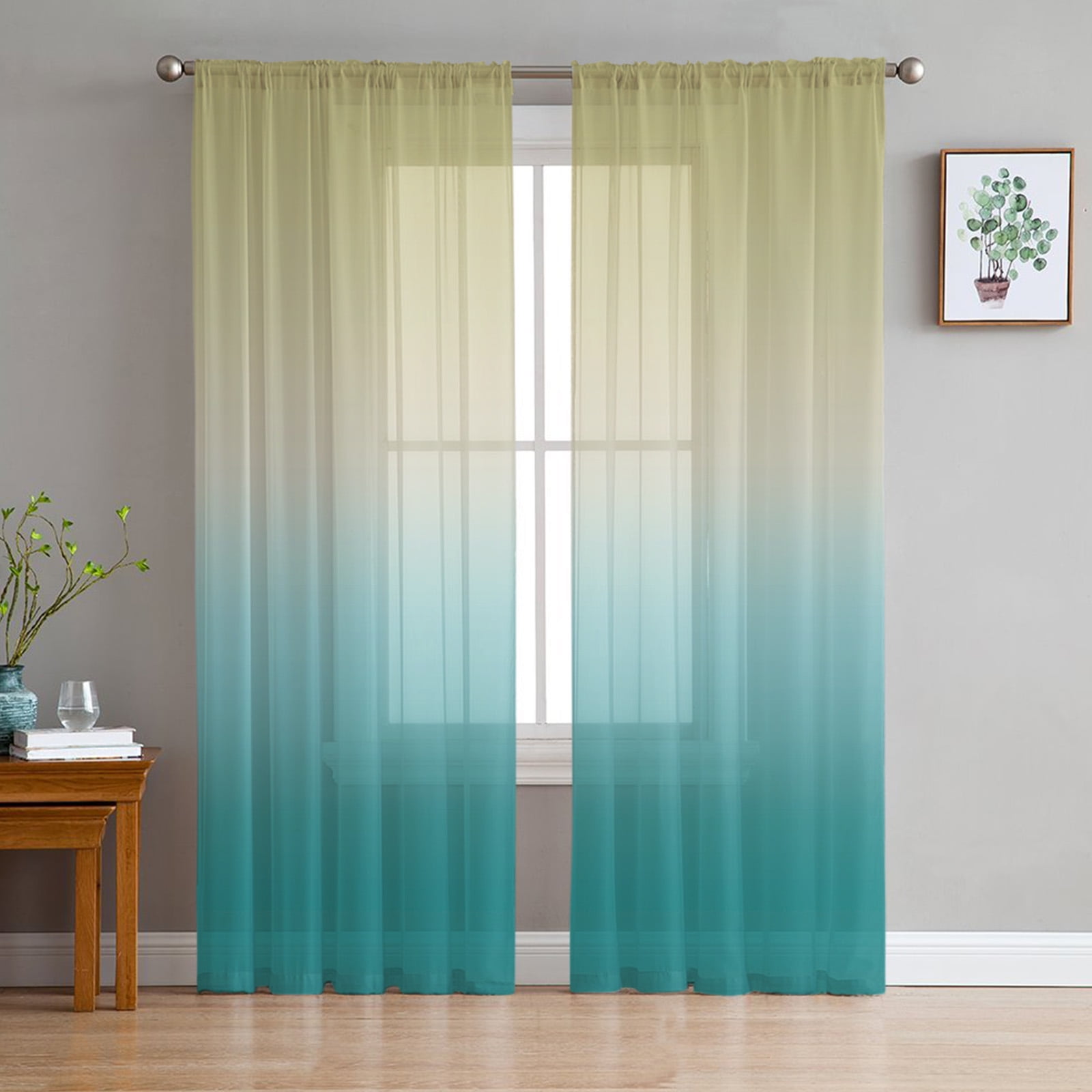 Cyan Turquoise Gray Gradient Tulle Sheer Curtains for Living Room ...