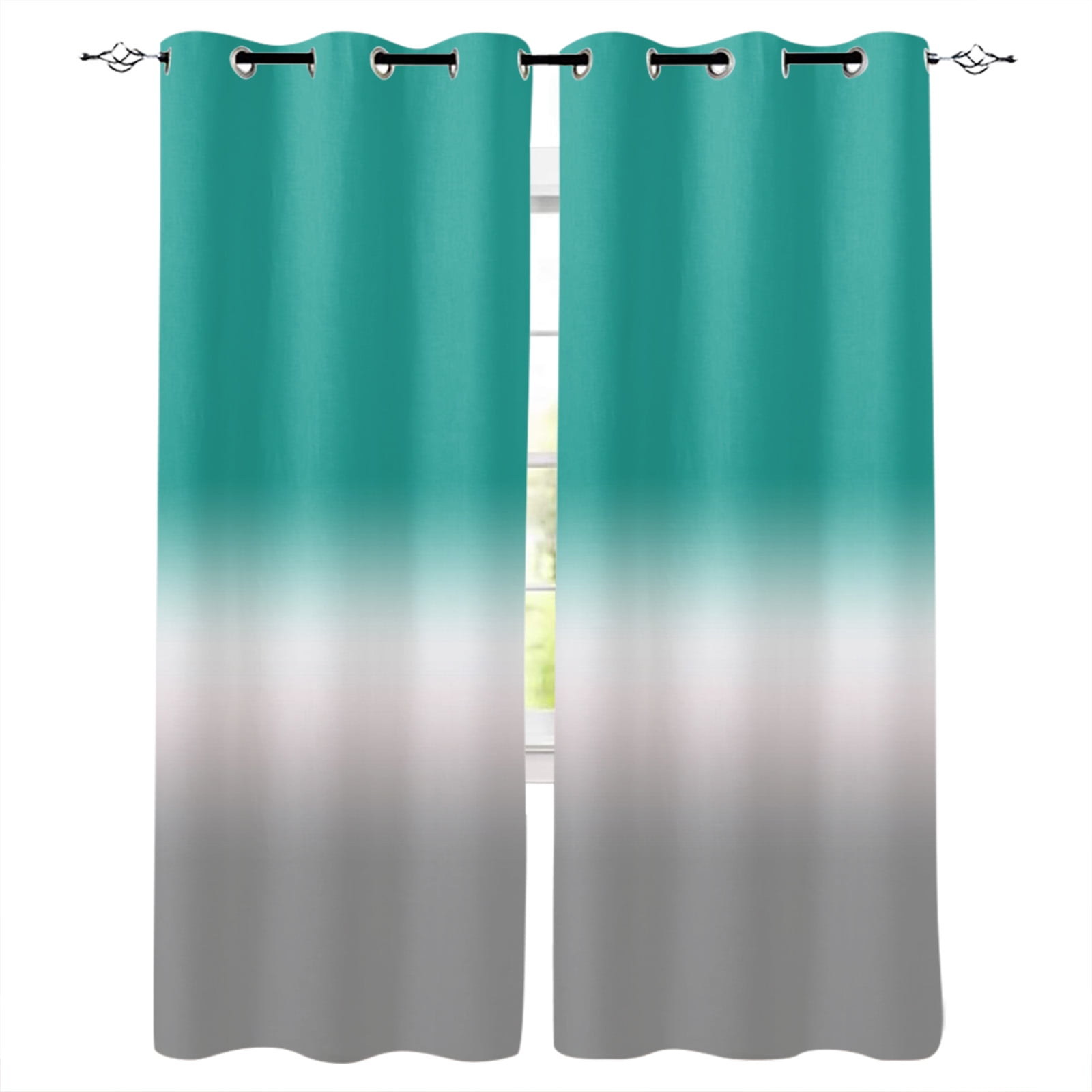 Cyan Turquoise Gray Gradient Window Curtains kids bedroom decor Curtain ...