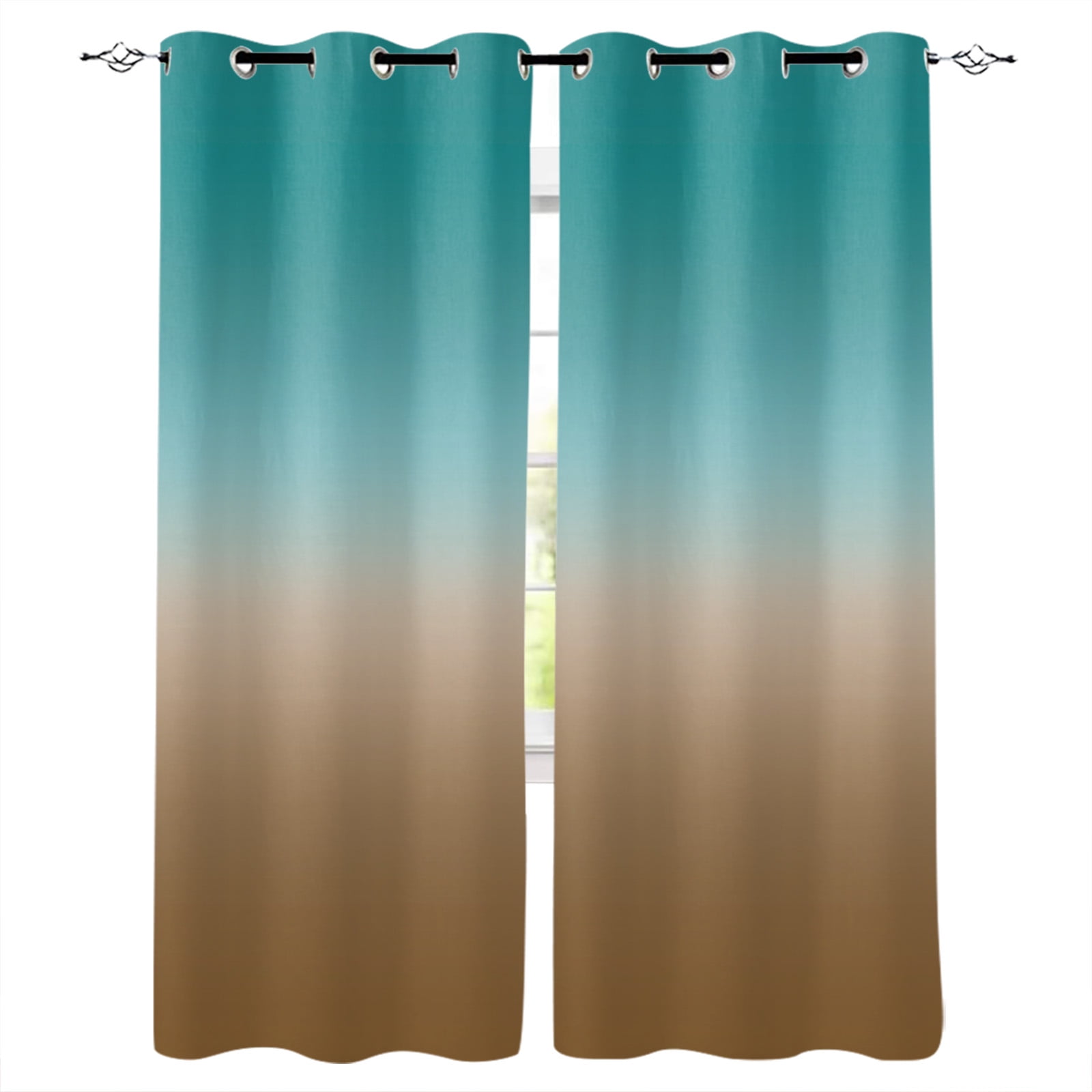 Cyan Turquoise Gray Gradient Window Curtains kids bedroom decor Curtain ...