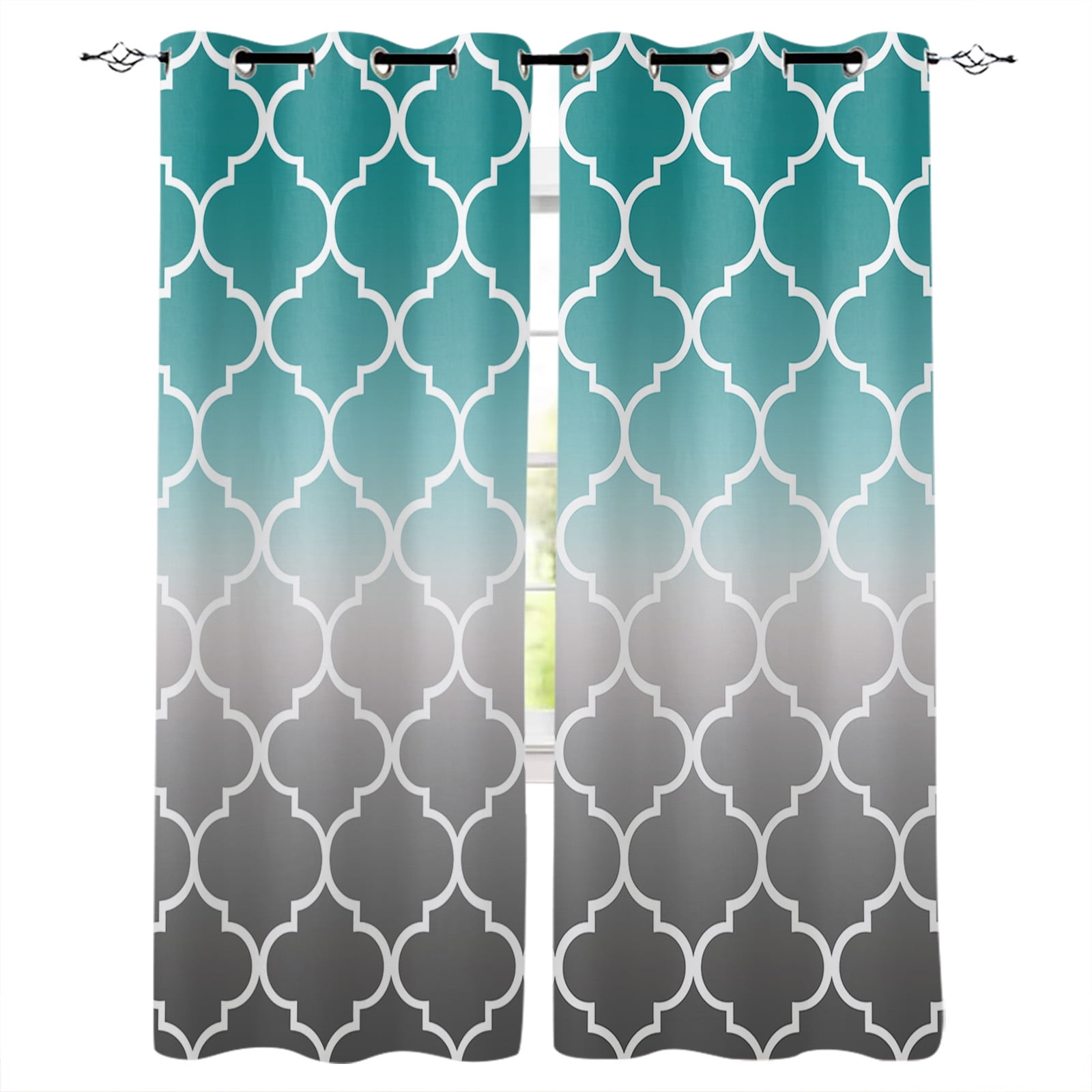 Cyan Turquoise Gray Gradient Window Curtains kids bedroom decor Curtain ...