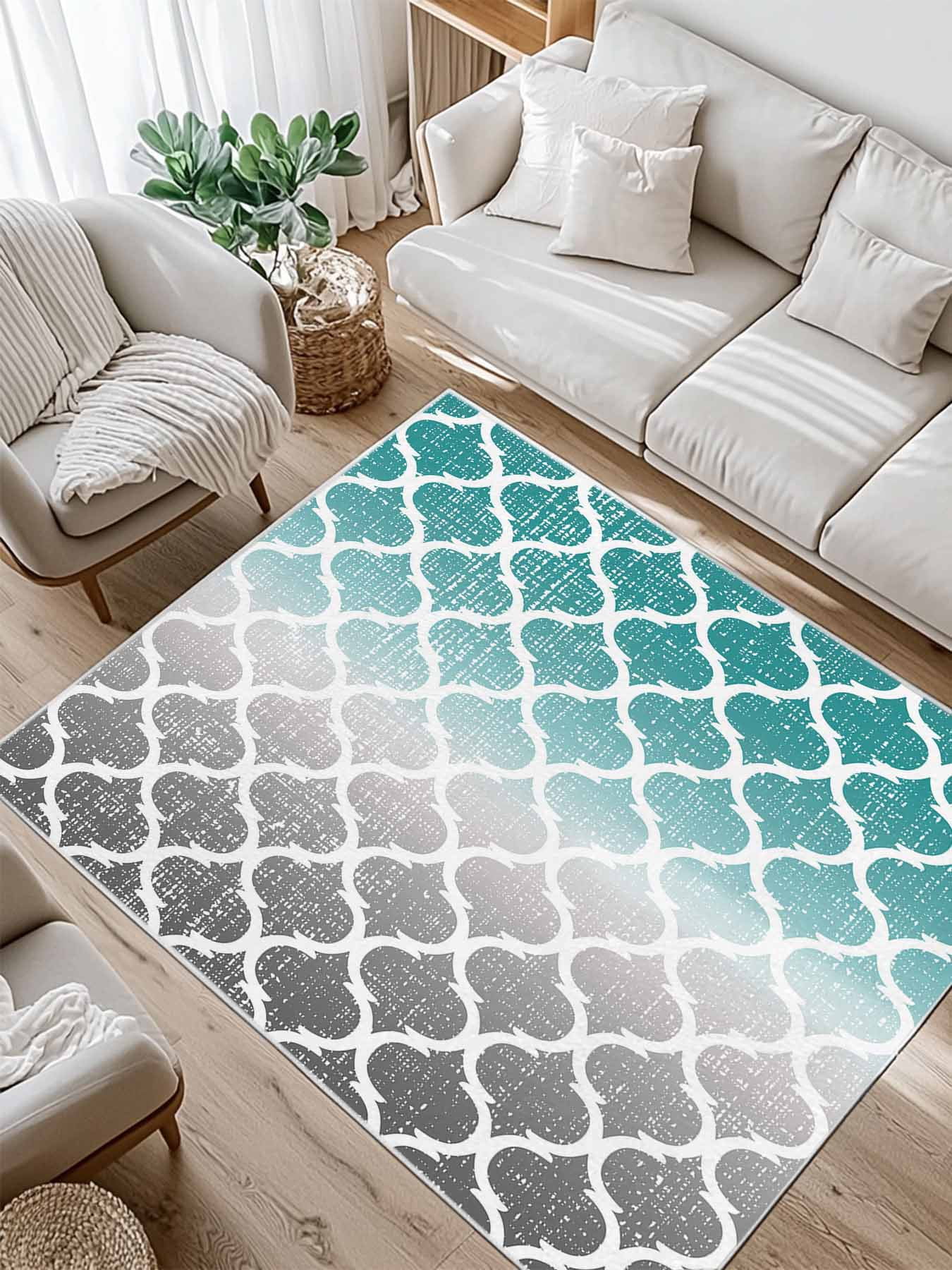 Cyan Turquoise Grey Gradient Area Rug for Bedroom 3x5 Ft Vintage Retro ...