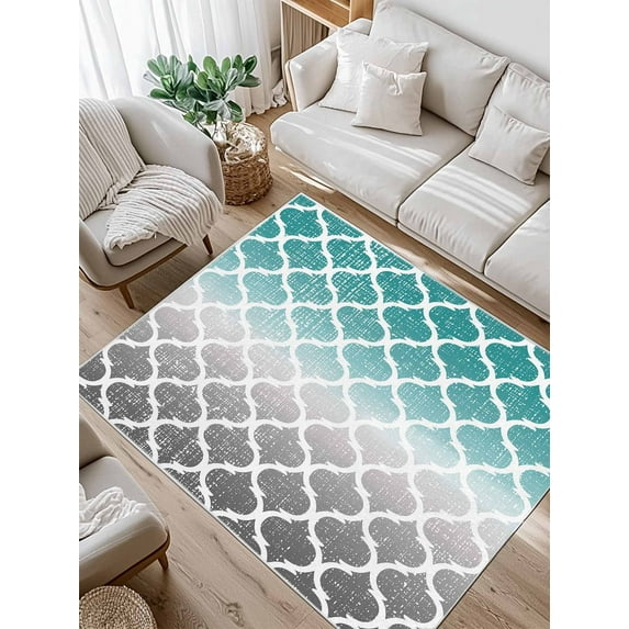 Cyan Turquoise Grey Gradient Area Rug for Bedroom 3x5 Ft Vintage Retro ...