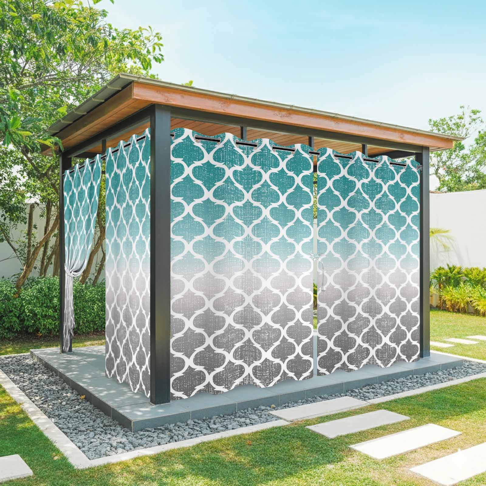 Cyan Turquoise Grey Gradient Outdoor Curtains for Patio Waterproof ...
