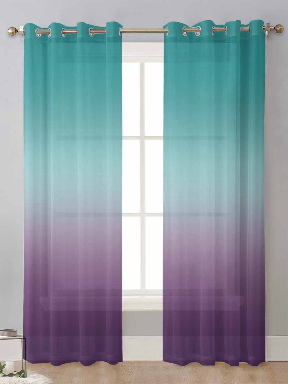 Cyan Turquoise Purple Gradient Sheer Curtains For Living Room Window ...