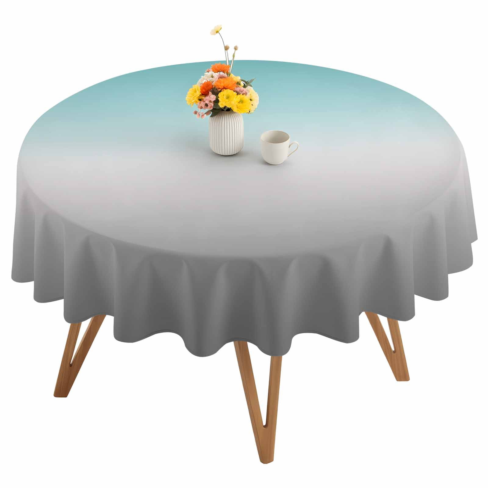 Cyan Turquoise Round Tablecloth 54 inches Gray Gradient Waterproof Oil ...