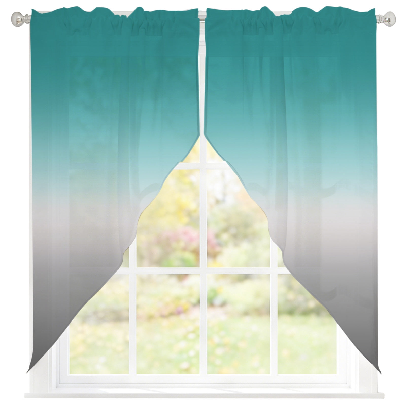 Cyan Turquoise Sheer Curtains Swag Valances for Windows Gray Gradient ...