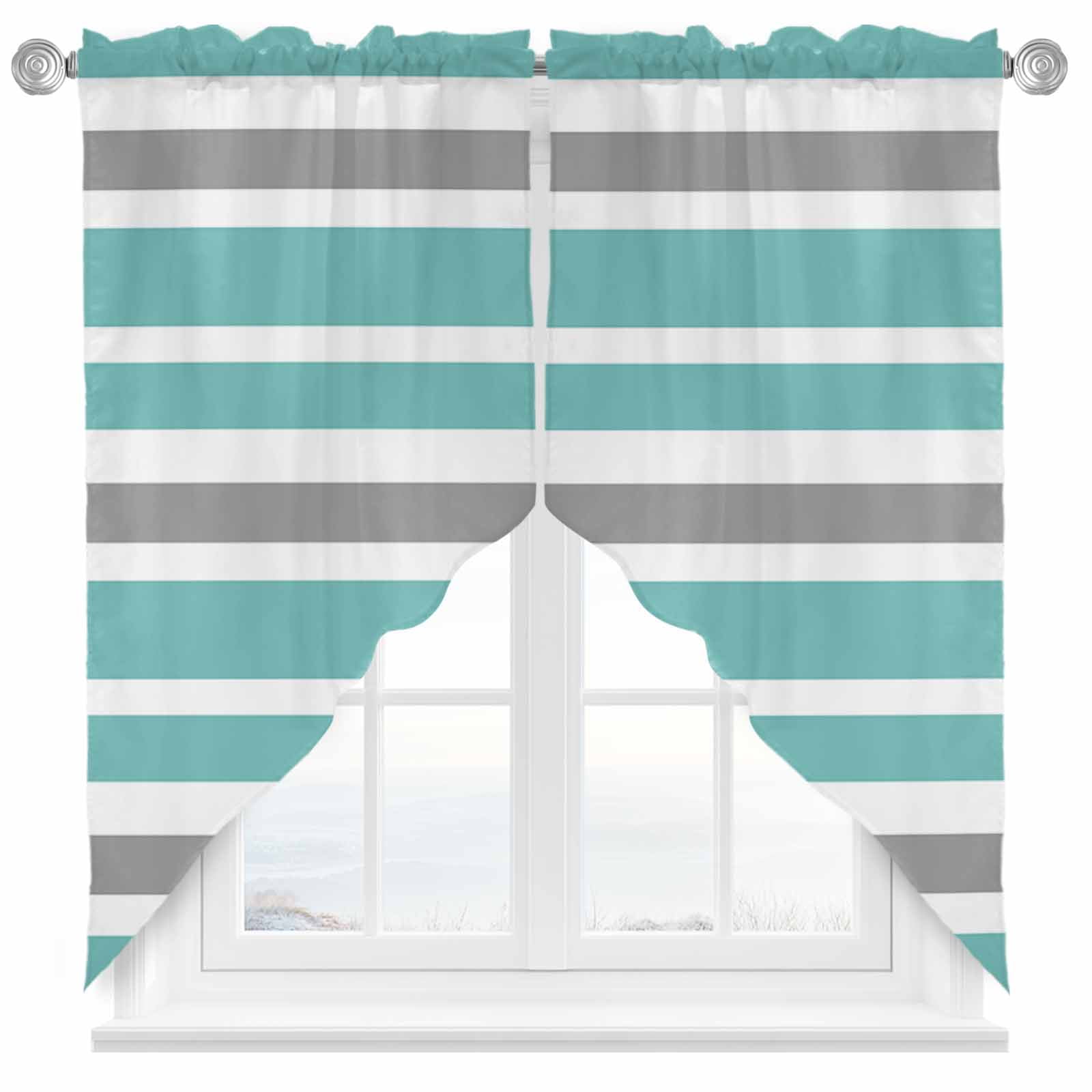 Cyan Turquoise Swag Valances for Windows 2 Pack Gray White Geometric ...