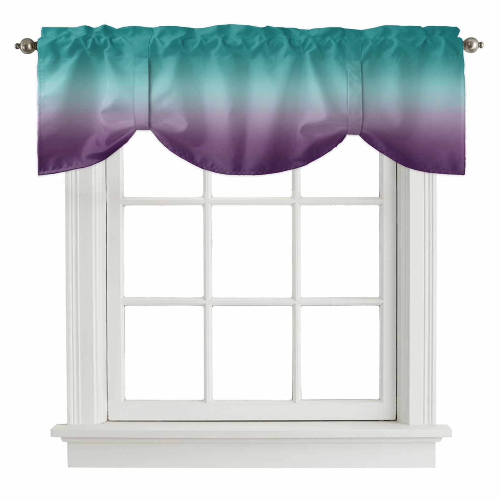 Cyan Turquoise Tie Up Valance for Windows Purple Gridient Adjustable ...